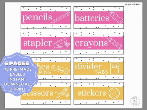 Subtle Dotty Rainbow Labels for Drawers | 24-Drawer Storage Cabinet Labels