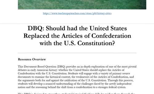 No Prep DBQ: Should had the U.S. Replaced the Articles of Confederation?