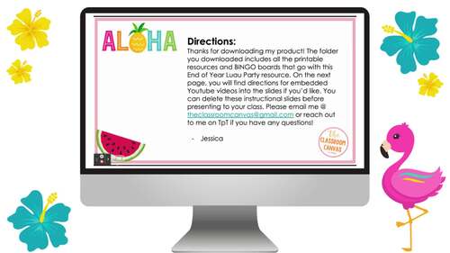 Luau Party Google Slides, End of Year Party Luau, Virtual Luau Class Party