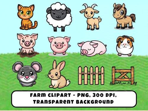 Farm Clipart - Cute Farm PNG Set | 45 images Transparent Background