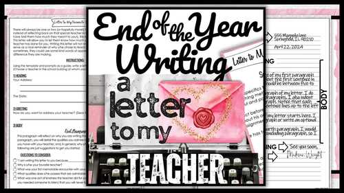 Last Week of School Activity | Fun End of Year ELA Letter to My Teacher ...