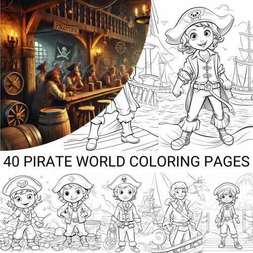Seafaring Sketches: 40 Pirate Coloring Pages for All Ages | TPT