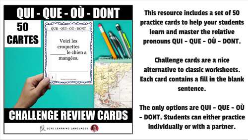 French Relative Pronouns QUE QUI OÙ DONT Review Activity | TPT