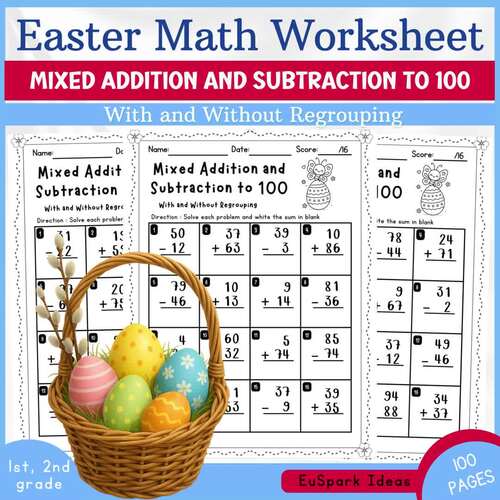 Easter Math | Mixed Addition and Subtraction to 100 | With & Without ...