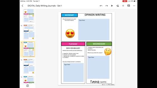 DIGITAL 4th Grade Daily Writing Journal 9 Weeks- SET 1 by Made In Upper ...