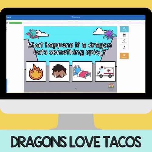 Dragons Love Tacos Comprehension Boom Cards for Speech Teletherapy