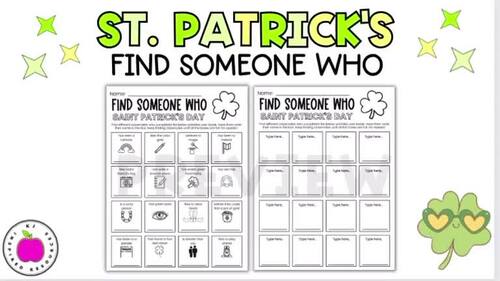 St. Patrick's Day Activity | Find Someone Who Editable Game | TPT