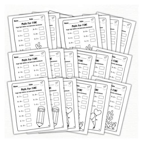 Single Digit Addition and Subtraction Worksheets | 60 Math Practice Pages
