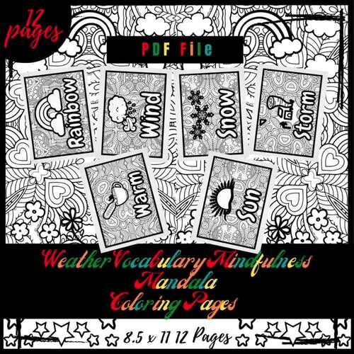 Weather Vocabulary Mandala Coloring Pages For kids, coloring Sheets ...