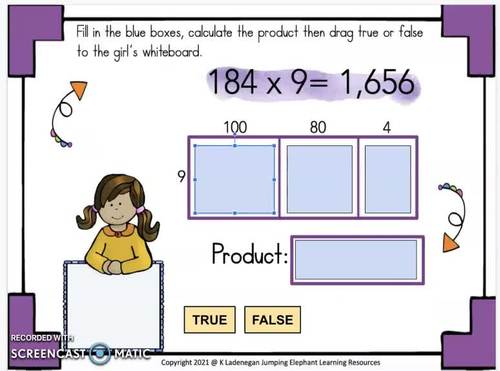 3 digit by 1 digit Area Model Multiplication Google Slides and Worksheets