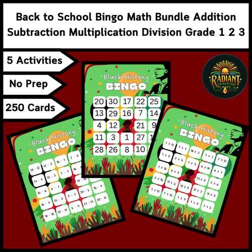 Black History Bingo Math Bundle Addition Subtraction Multiplication ...