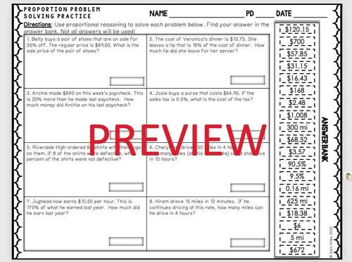 Proportion and Percent Word Problems Digital Activity by The Sassy Math ...