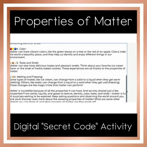 Physical Properties of Matter Activity, Digital Secret Code Activity