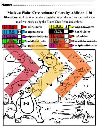 Plains Cree Colors (Animate & Inanimate) by +, -, x and ÷ | TPT