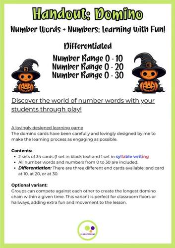 Halloween Domino Game | Numbers 0–30 & Number Words | Printable Math Center