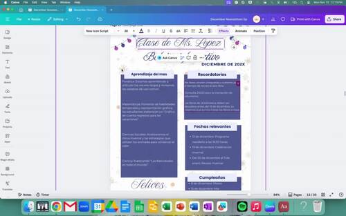 Holiday Bilingual Newsletter Editable English & Spanish 30 Colors Canva
