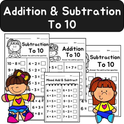 Addition & Subtraction Within 10 Worksheets-Kindergarten Math. | TPT