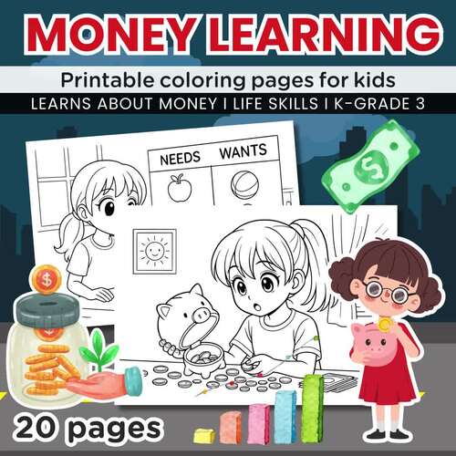 Learn About Money Coloring Pages, Save, Spend & Share, Life Skills ...