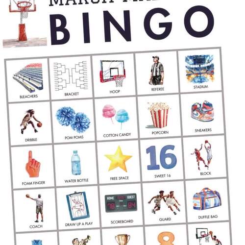 Printable March Madness BINGO | Kids Basketball Party Game, 50 Cards