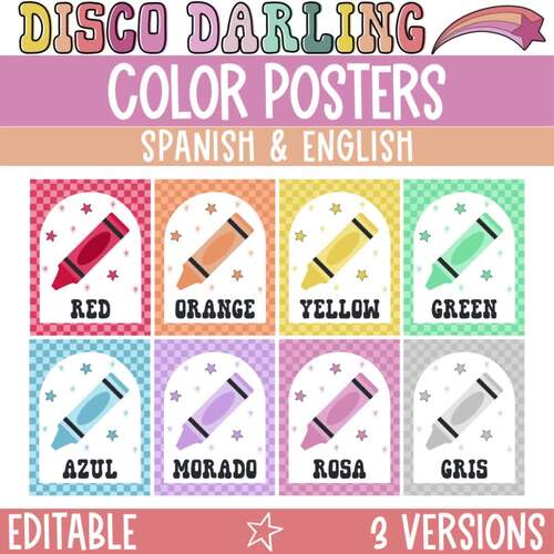 English and Spanish Color Posters / Colores Españoles / Disco Cowgirl Decor