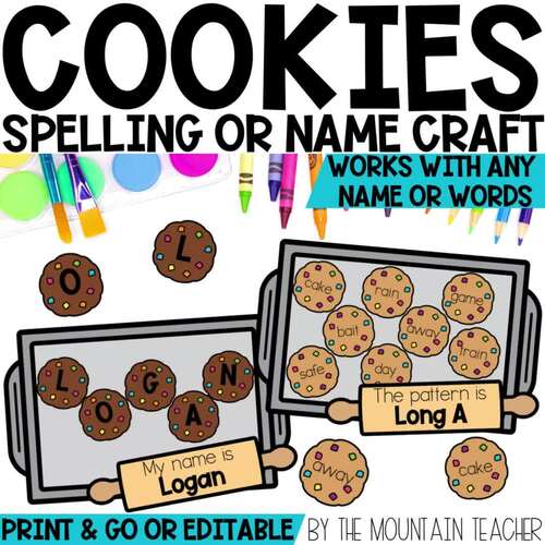 Editable Cookie Name Writing Practice Craft & Spelling Word Phonics ...