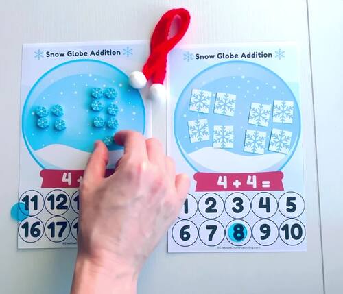 Snow Globe Addition – Winter Math Center for K-1 (Sums to 20) | TPT