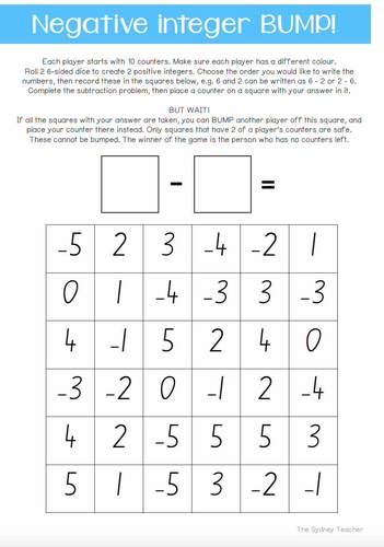 Negative Integer Dice Games - Positive & Negative Numbers by The Sydney ...