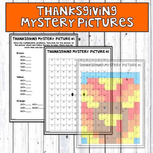 Thanksgiving Math Multiplication Mystery Pictures | Color By Number