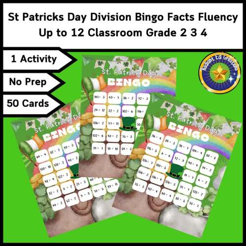 St Patricks Division Bingo Math Fact Game Logic Puzzles Mental Review ...