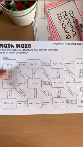 Factoring Maze, Common Monomial Factor, Greatest Common Factor, Activity