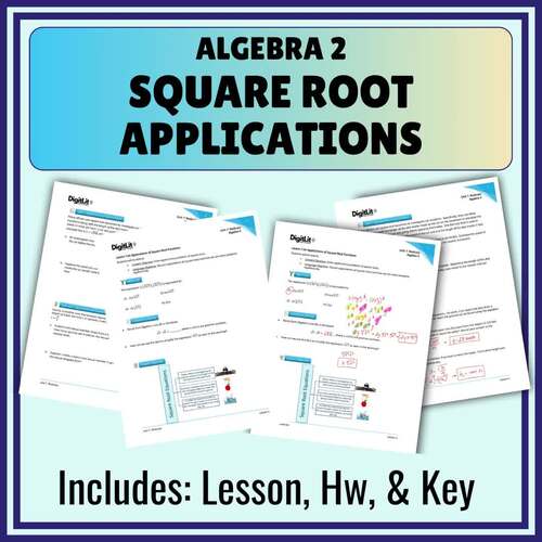Square Root Applications Guided Notes, Worksheets, Hw 10th-12th Grade ...