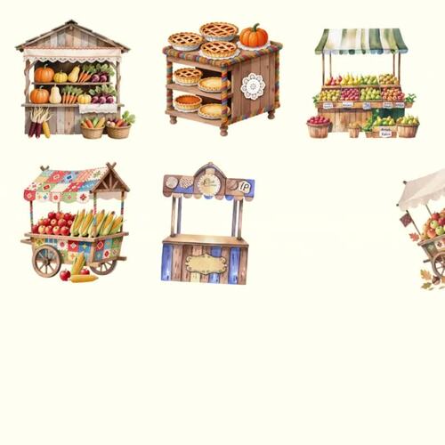 Autumn Village Market PNG • 18 Digital Clipart Files • Transparent ...