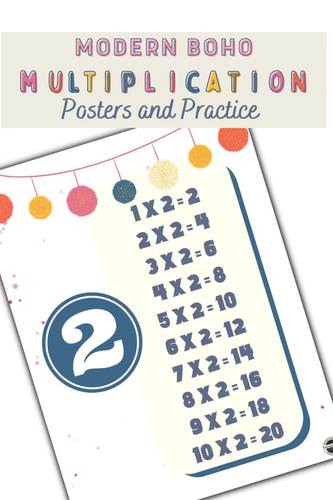 Modern Boho Multiplication Posters and Practice | TPT