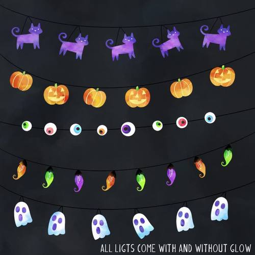 Watercolor Halloween String Lights Clipart by Digitalartsi | TpT