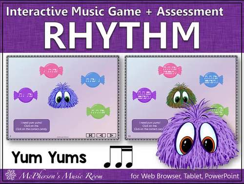 Rhythm 1 Eighth & 2 Sixteenth Notes Interactive Music Game + Assessment ...