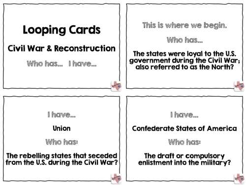 Looping Cards - Civil War & Reconstruction in Texas History | TPT