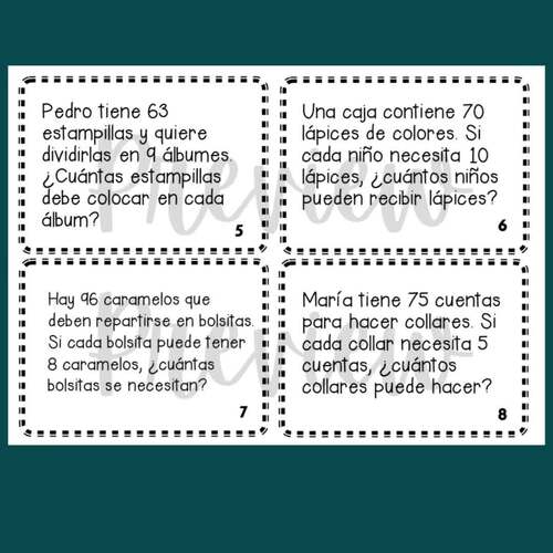 Tarjetas de problemas de división de dos cifras-Division Two Digit Word ...