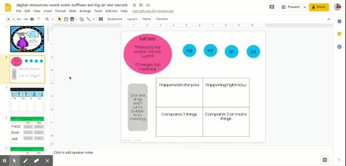 Digital Word Work Suffixes- ed, ing, er, & est by SkatingThroughLiteracy