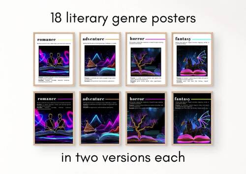 ELA Genre Posters • Neon Style Literary Genre Posters, Printable Decor