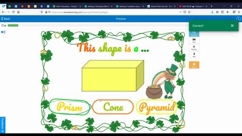 St Patricks Day Math 3D Shapes Recognition Boom Cards 1st Grade Math