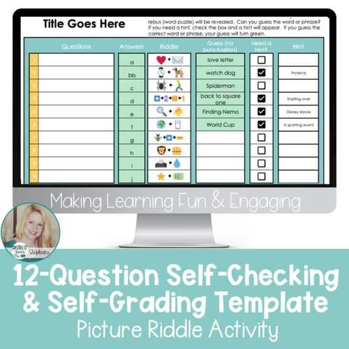 Editable Picture Riddle Template - Self-Checking 16 Question BUNDLE ...