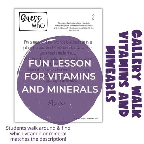 Activities to Teach Vitamins and Minerals by ShipleyMade | TPT