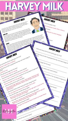 Harvey Milk Pride Month Reading Comprehension Worksheets | TPT