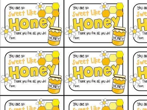 Honey Teacher (Staff) Appreciation Gift Tag- You are so sweet like ...