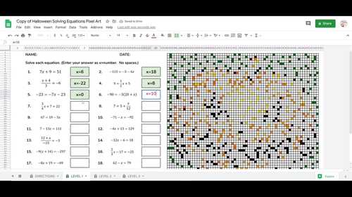 Halloween Algebra 1 Solving Equations Digital Pixel Art Math Activity