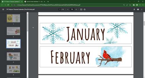 Nature Themed Calendar (Large Group, Morning Meeting) LEGAL PAPER PRINTING