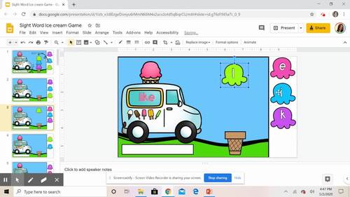 Sight Word Ice Cream Slides for Google Classroom and Distance Learning