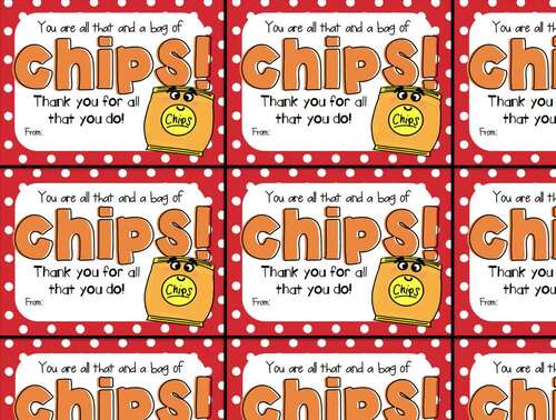 Cute Bag of Chips Teacher/ Staff Appreciation Treat Tag | TPT