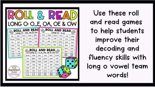 Long O Vowel Teams O_E OA OE OW Activity - Phonics Roll and Read Games