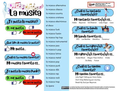 Chat Mat - Music (Spanish) by Anchors and Aides by Amy | TPT